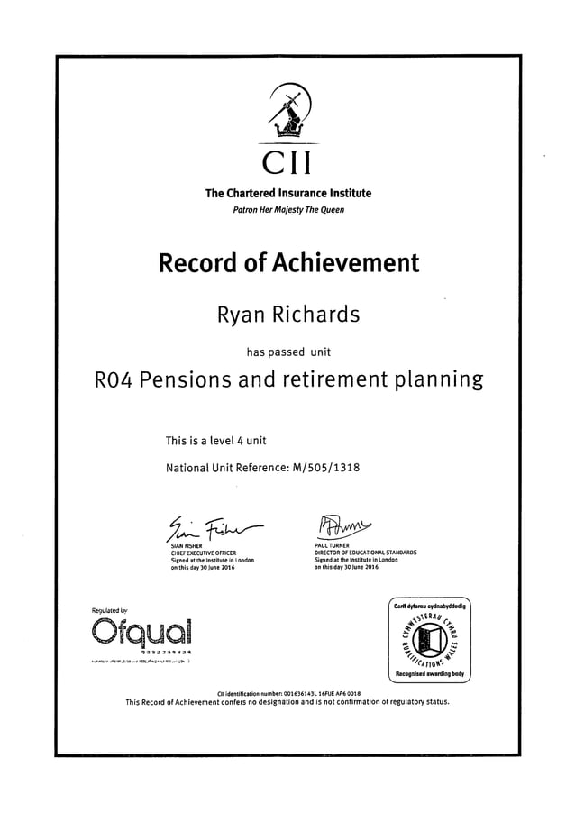 Richards R - R04 Exam Certificate - 14.07.16