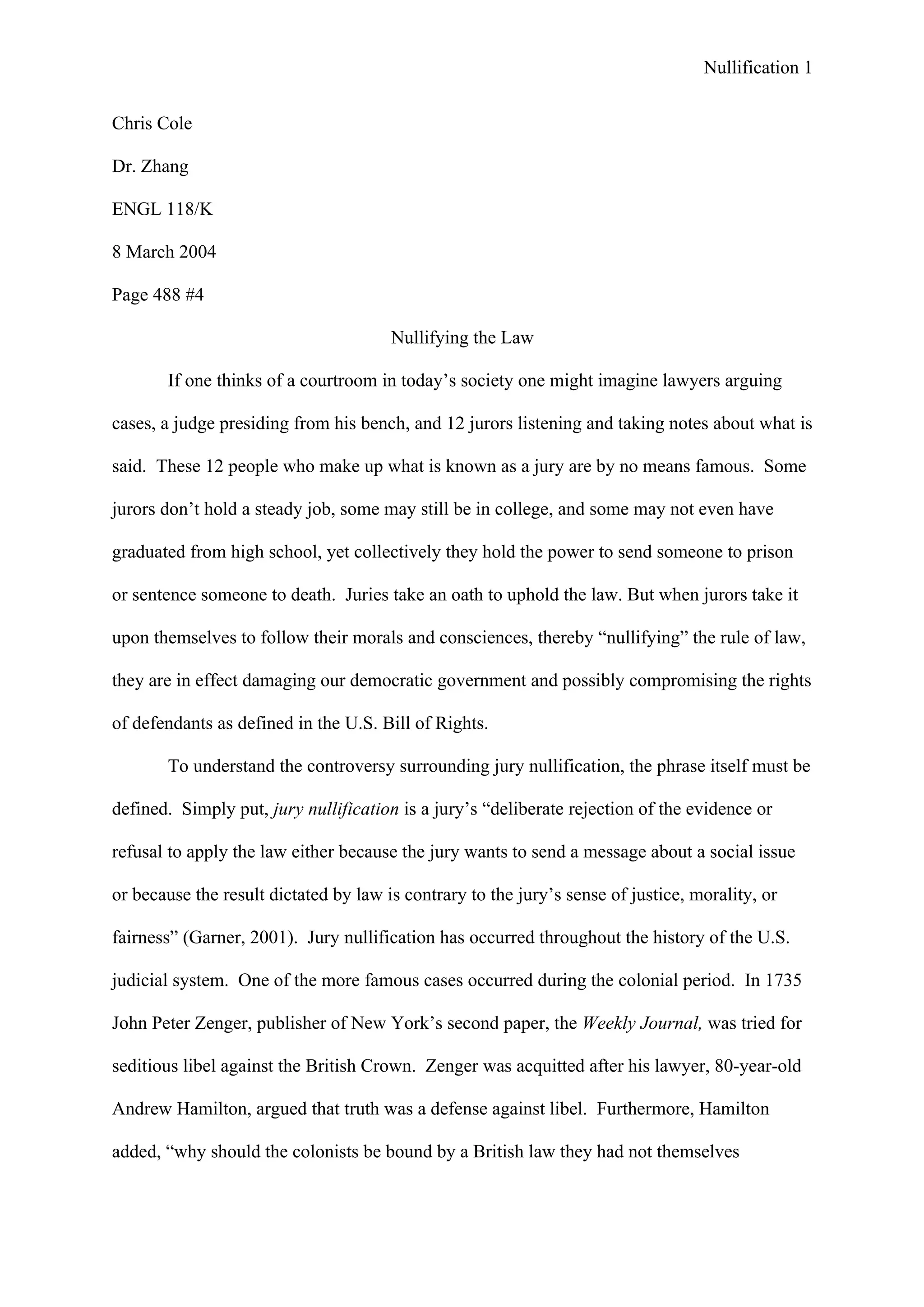 Jury.Nullification.Essay2 | DOC | Law