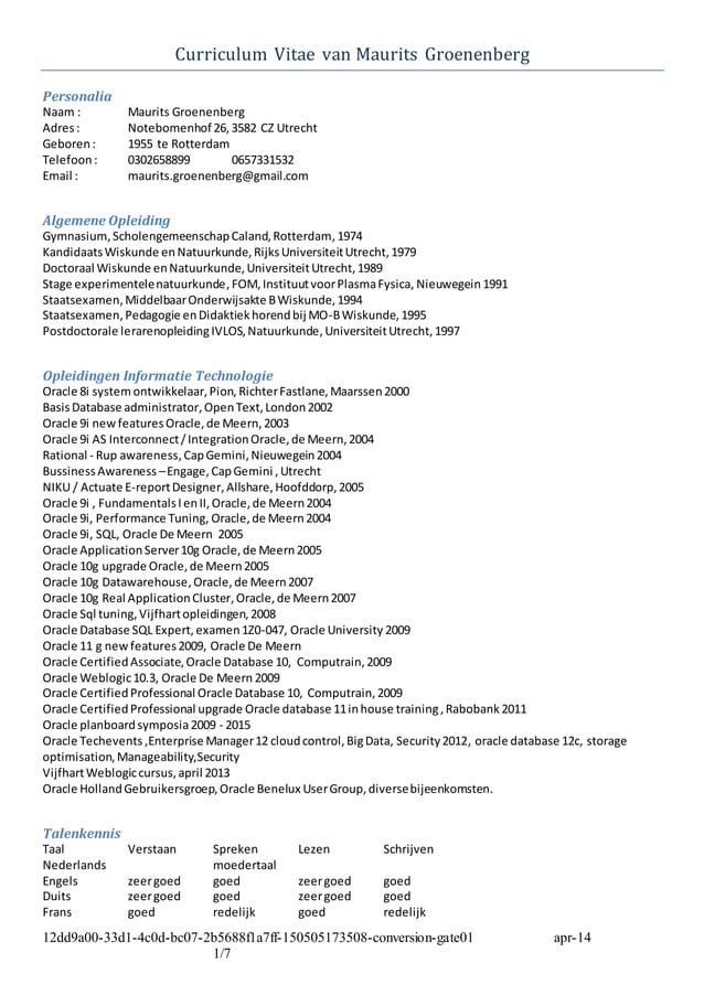 Curriculum Vitae_Maurits Groenenberg_mei2015 | PDF