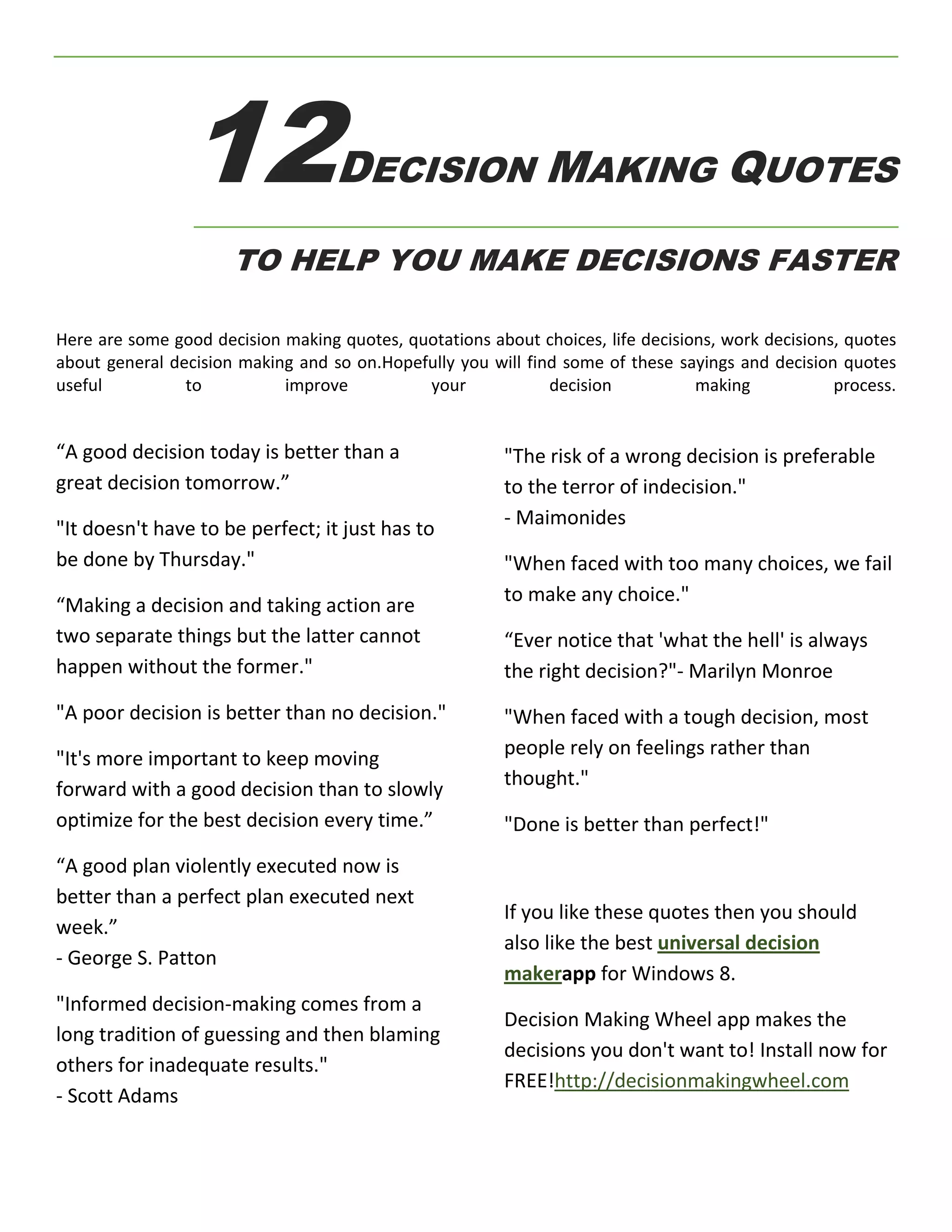 12 Decision Making Quotes To Make Decisions Faster | DOCX