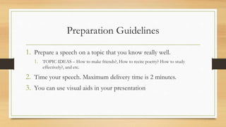 DELIVERING A FORMAL SPEECH: A GUIDE WITH ACTIVITIES | PPTX