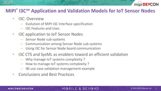MIPI DevCon 2021: MIPI I3C Application and Validation Models for IoT ...