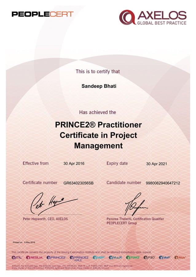 PRINCE2 Practitioner E-Certificate | PDF