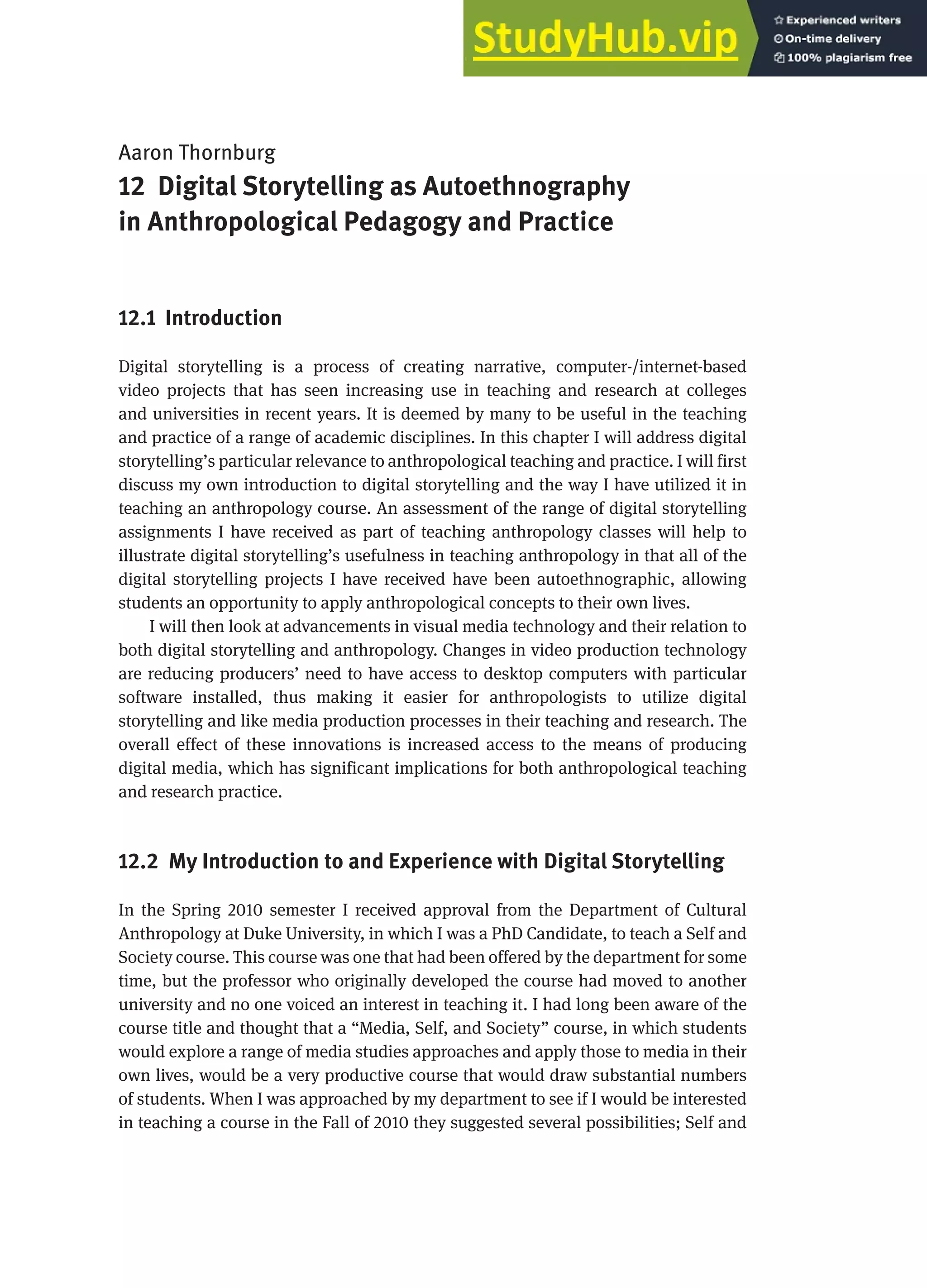 12 Digital Storytelling As Autoethnography In Anthropological Pedagogy ...