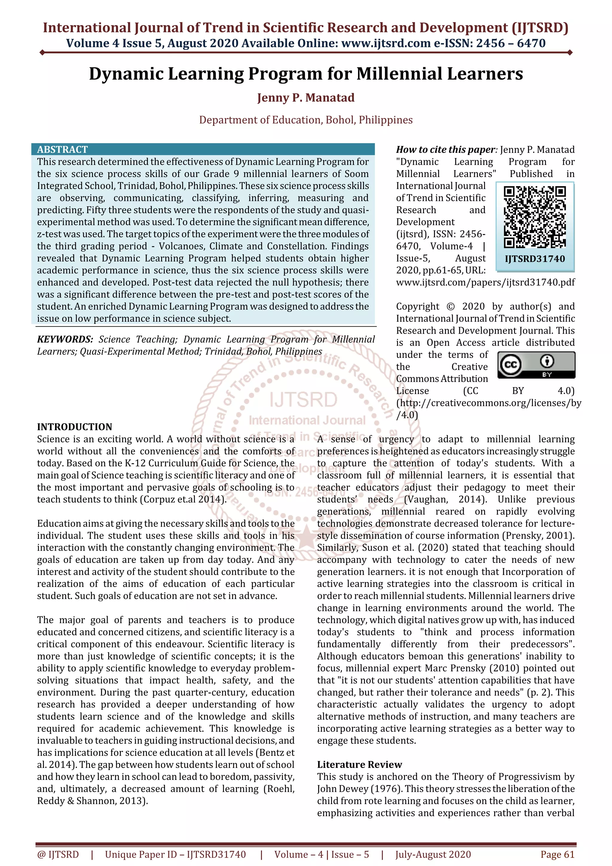 Dynamic Learning Program for Millennial Learners | PDF | Homework and ...