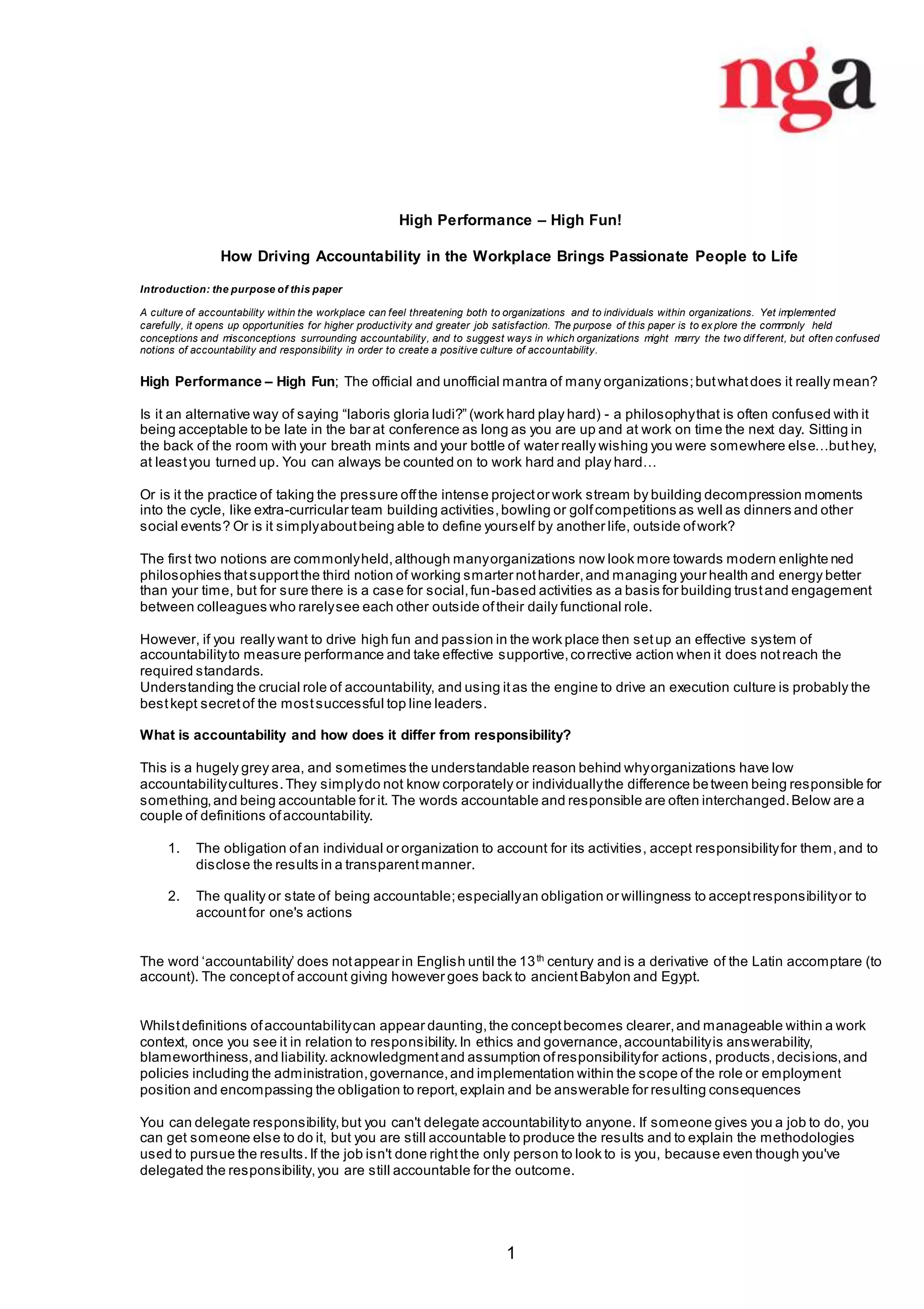 Accountability - High Performance and High Fun in the Workplace | DOCX