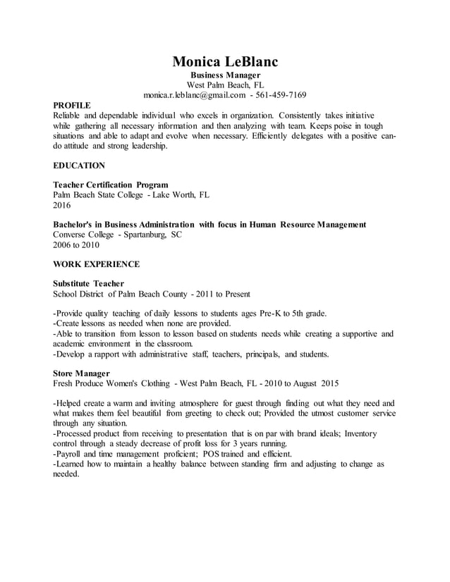 Monica LeBlanc Business Resume | PDF