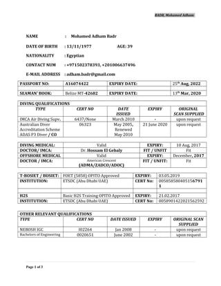 M Adham Badr CV of detailed Offshore Operations | DOC