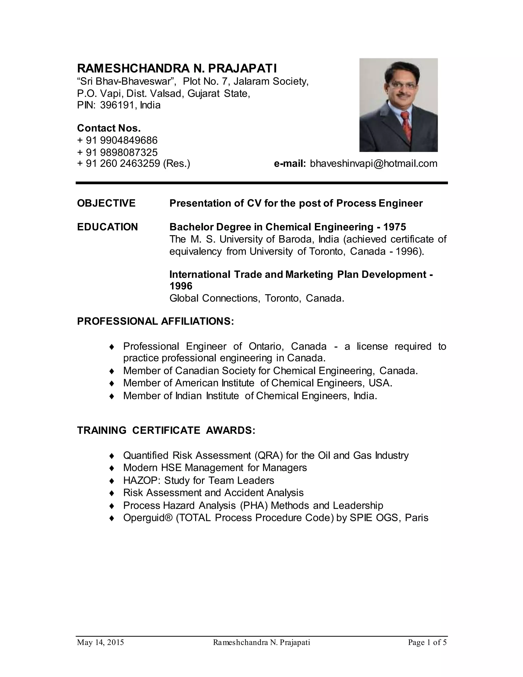 R. Prajapati CV for Process Engineer for Oil and Gas Website | DOCX