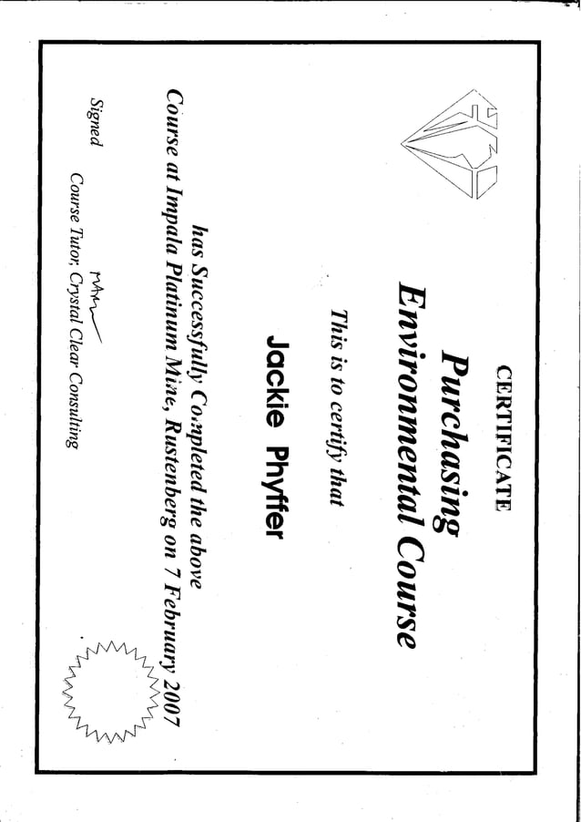 Purchasing Enviromental Course Certificate Pdf