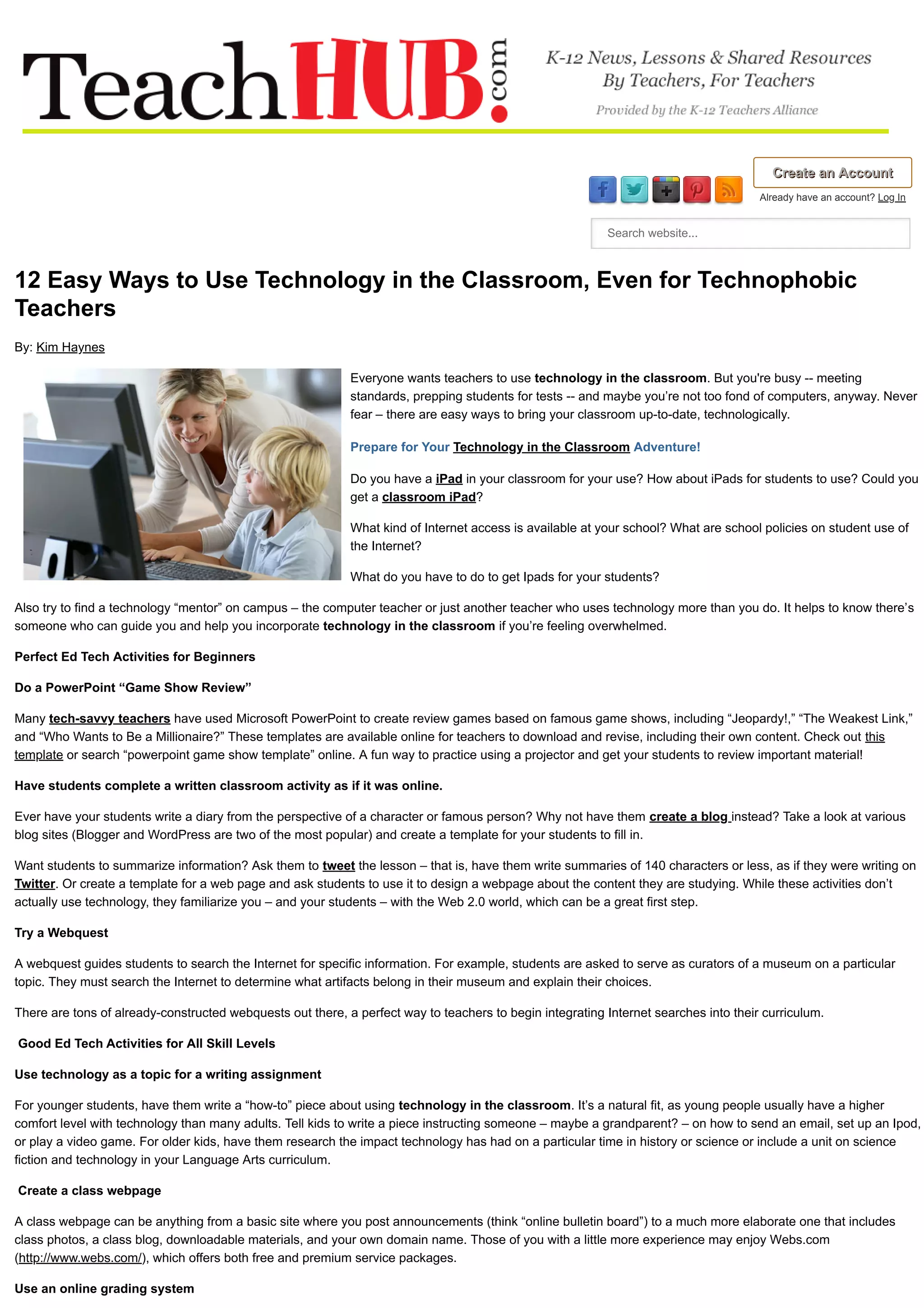 12 easy ways to use technology in the classroom even for technophobic ...