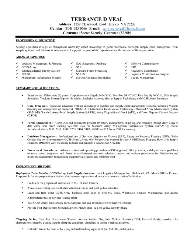Veal, Terrance Resume | PDF