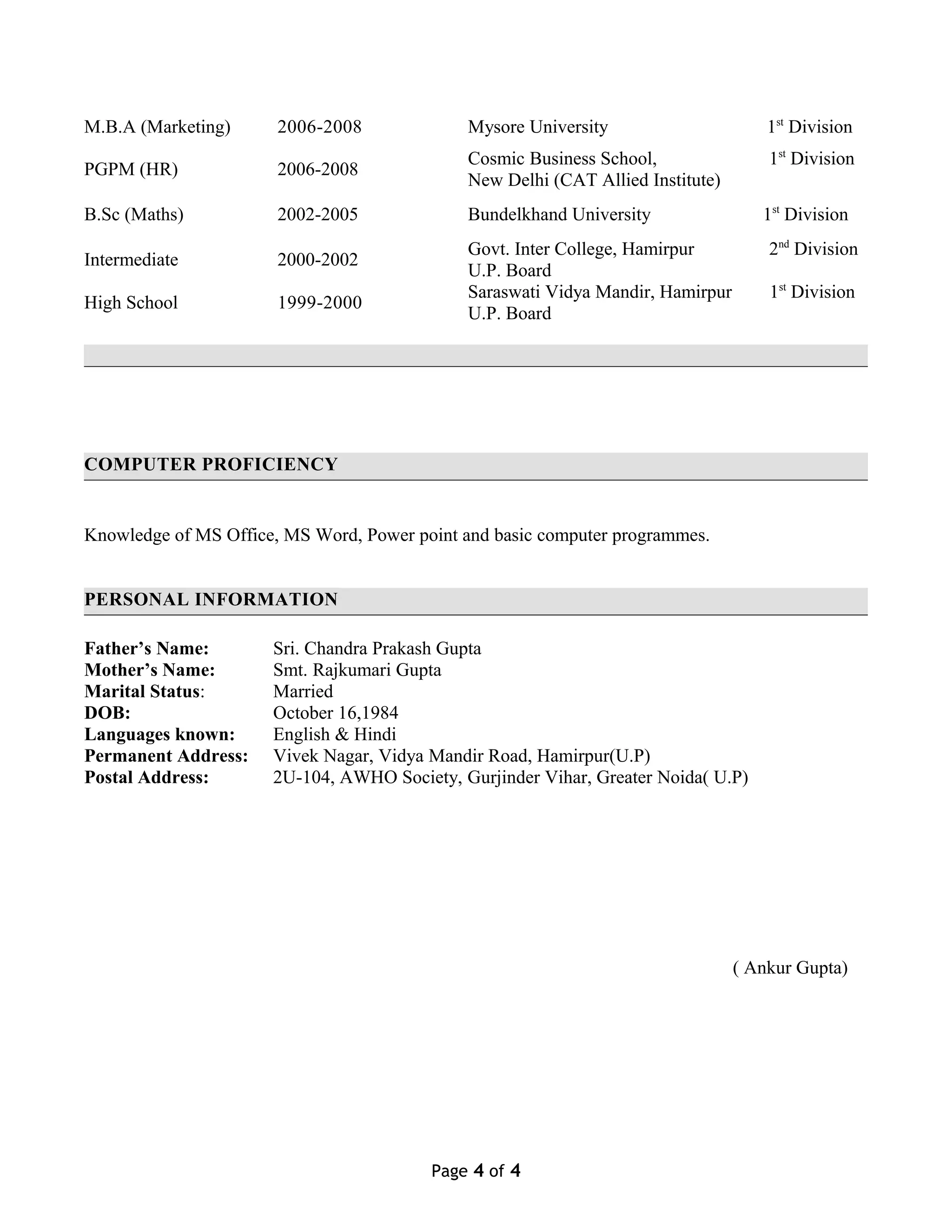 CV_Ankur Gupta | DOC | Business Administration | Business