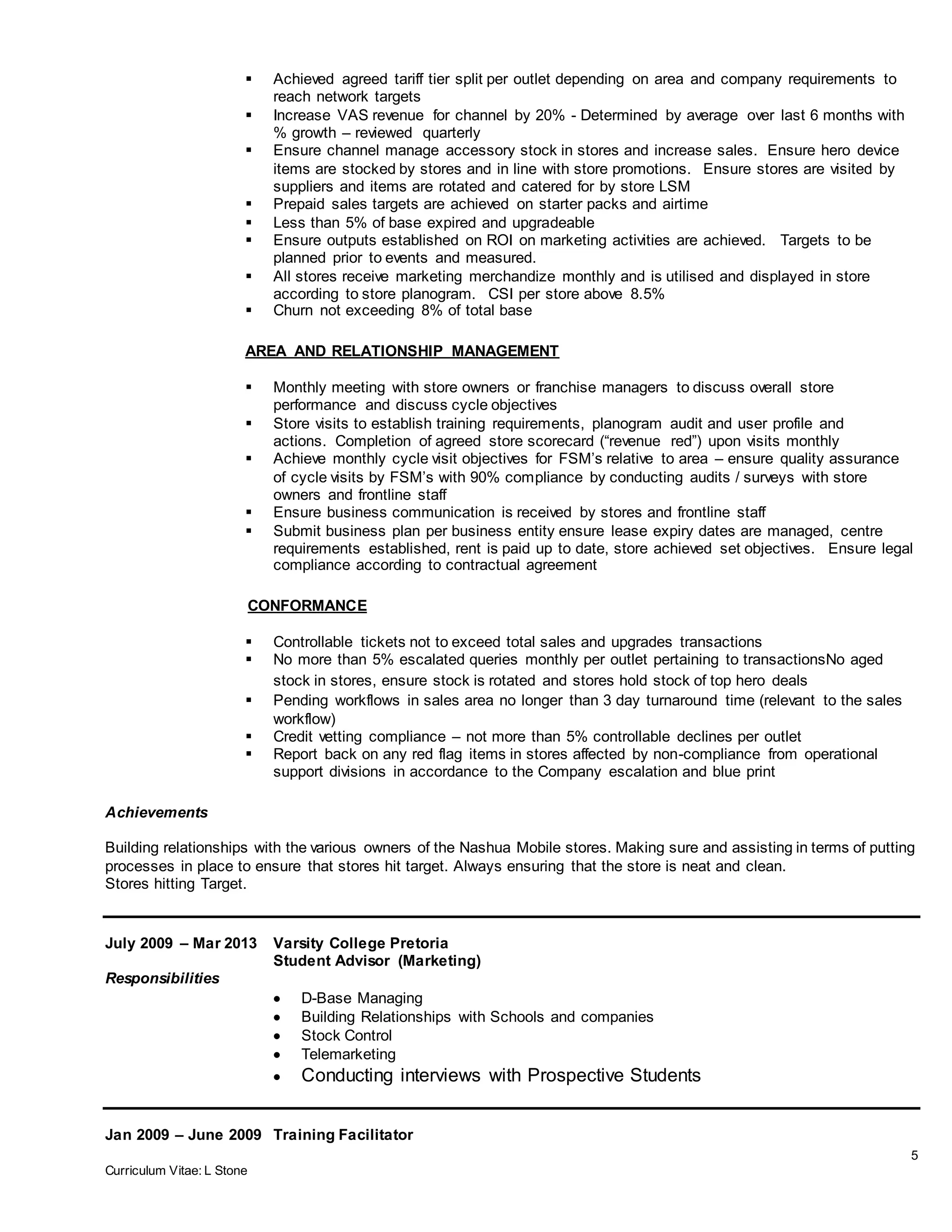 Lionel Stone CV - Curriculum Vitae 1 | DOCX