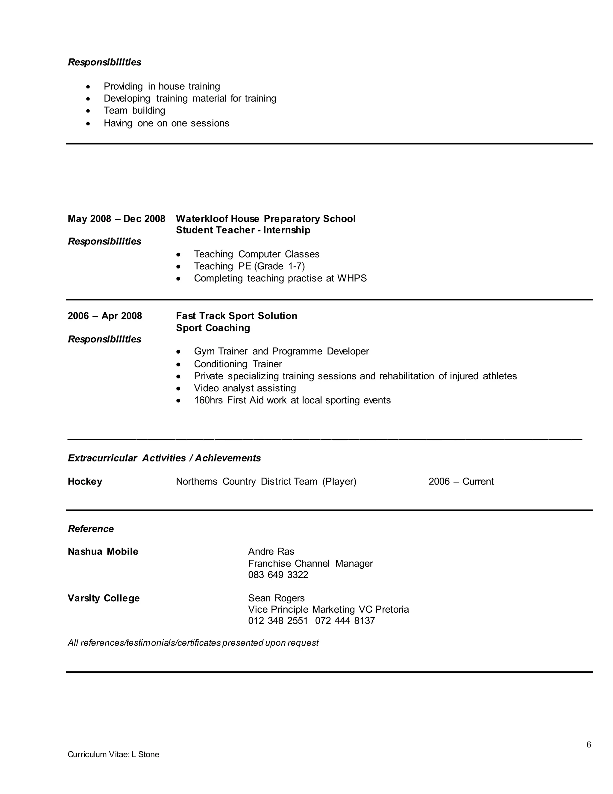 Lionel Stone CV - Curriculum Vitae 1 | DOCX