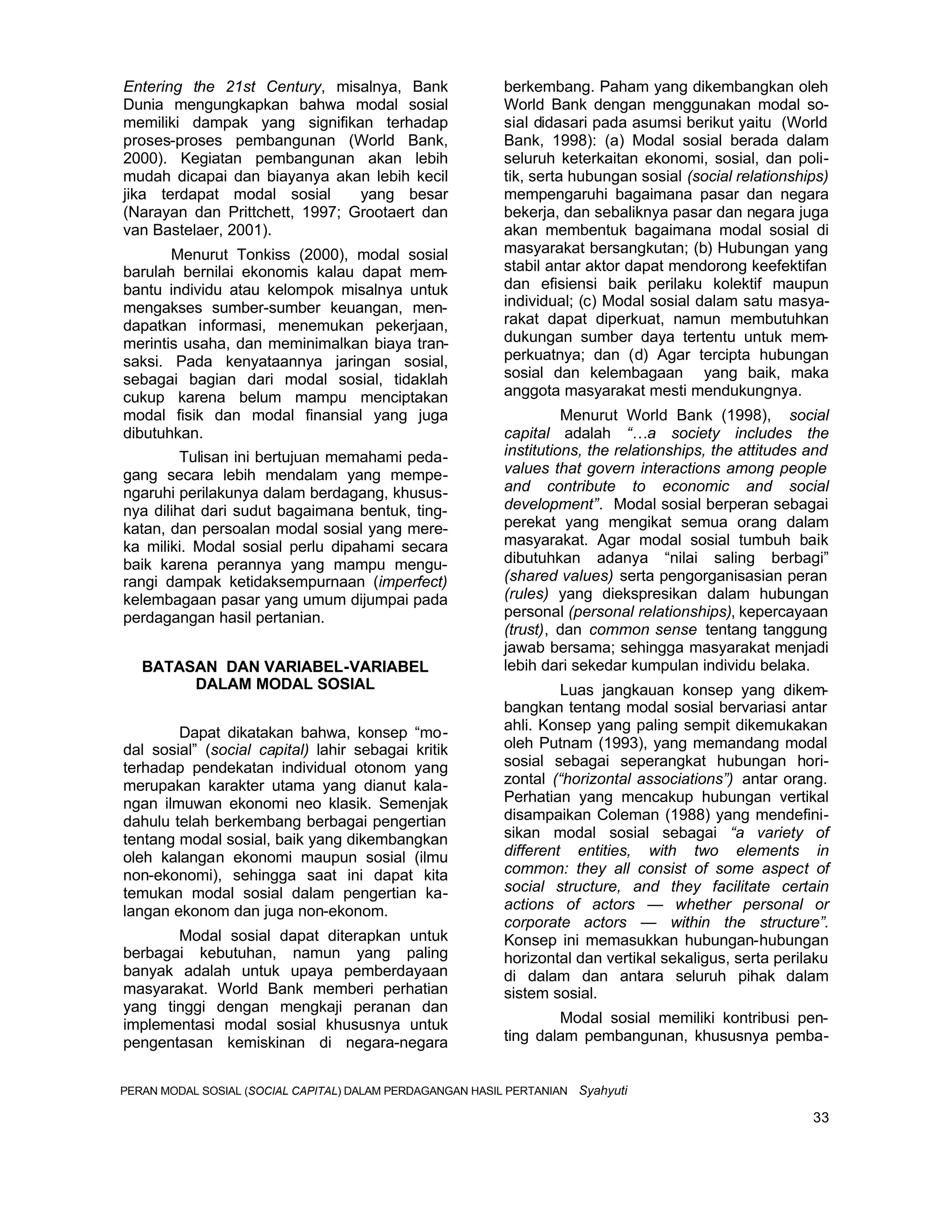 Modal Sosial dalam Jaringan Perdagangan | PDF