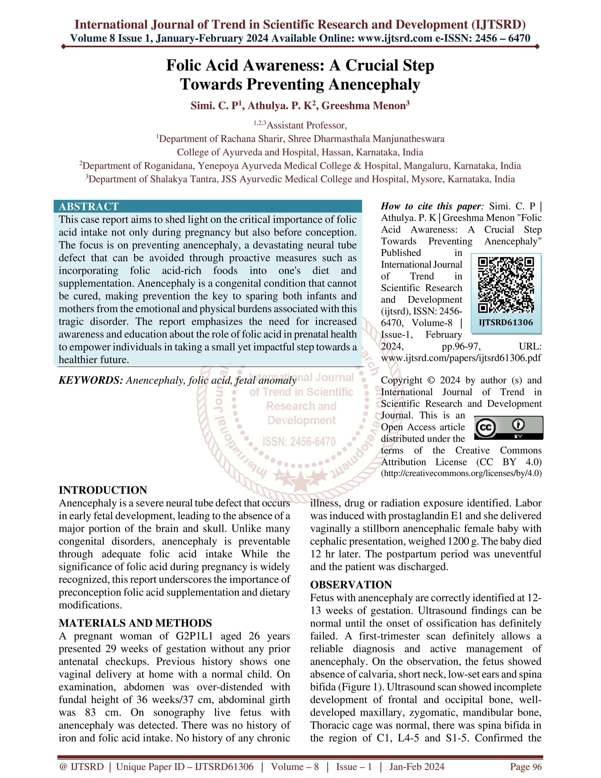 Folic Acid Awareness A Crucial Step Towards Preventing Anencephaly | PDF