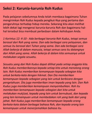 12 FOUNDATION STONES – PELAJARAN 2B: Roh Kudus - Karunia-karunia dan ...