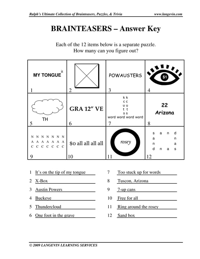 12 fun brainteasers | PDF | Games and Puzzles | Hobbies & Interests