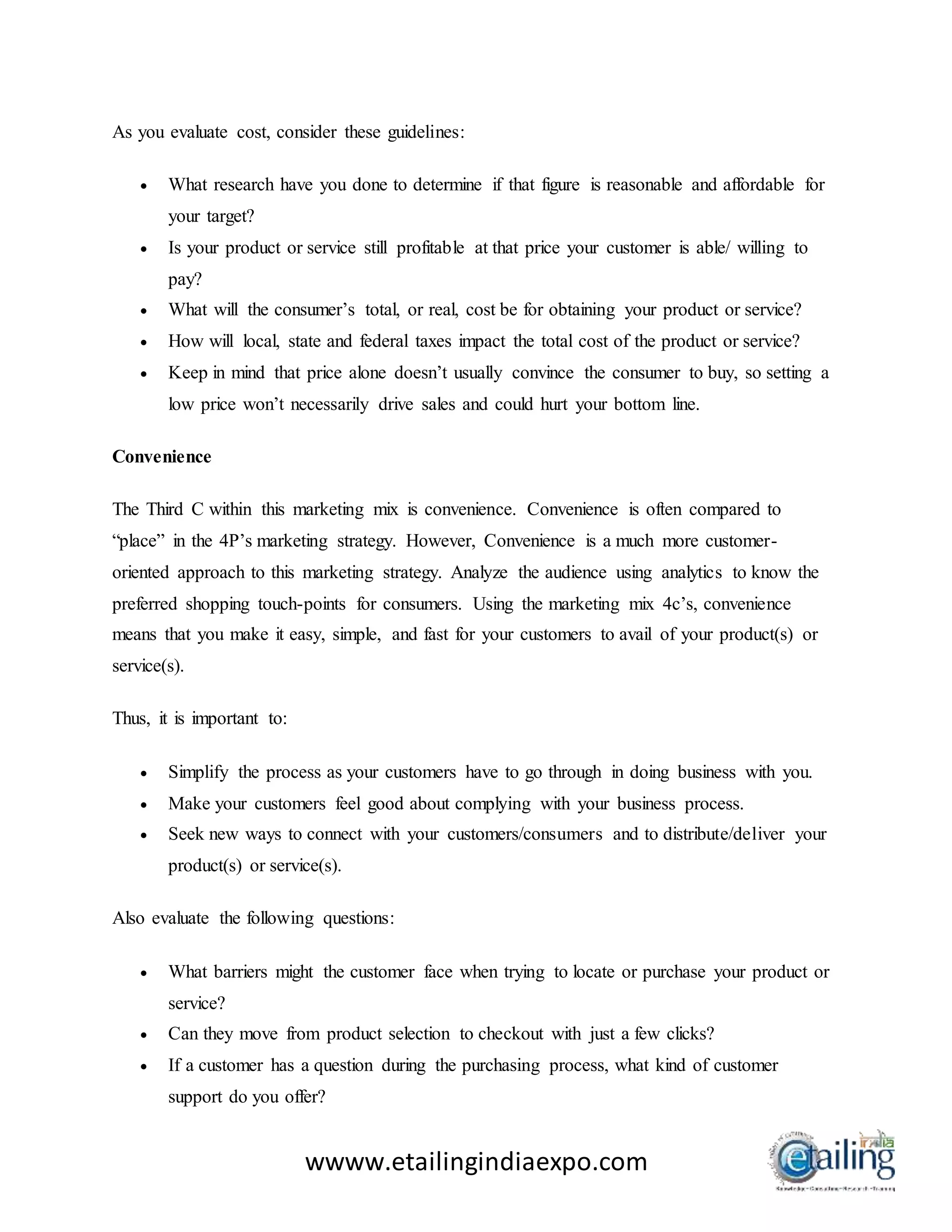 Fundamentals of Marketing Mix- 4C’s for eCommerce | PDF