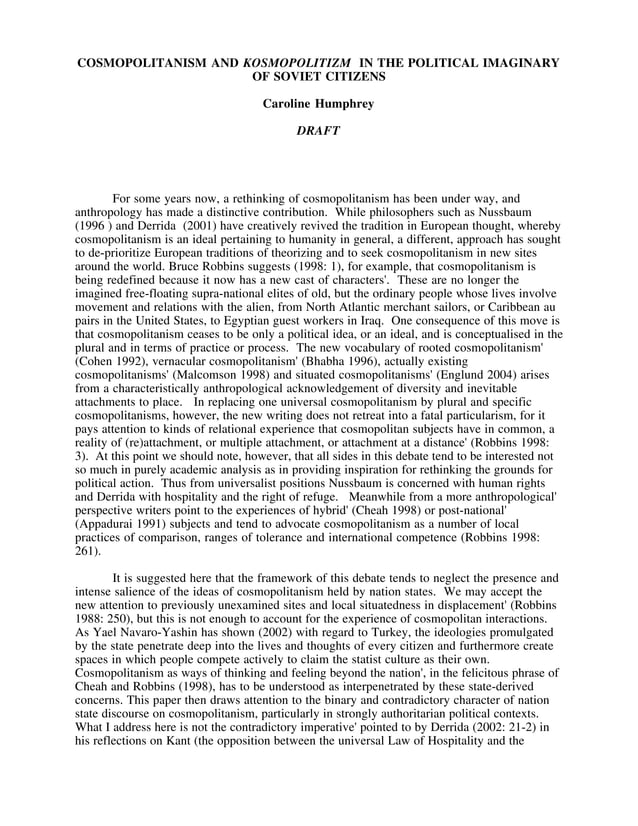 COSMOPOLITANISM AND KOSMOPOLITIZM IN THE POLITICAL IMAGINARY OF SOVIET ...