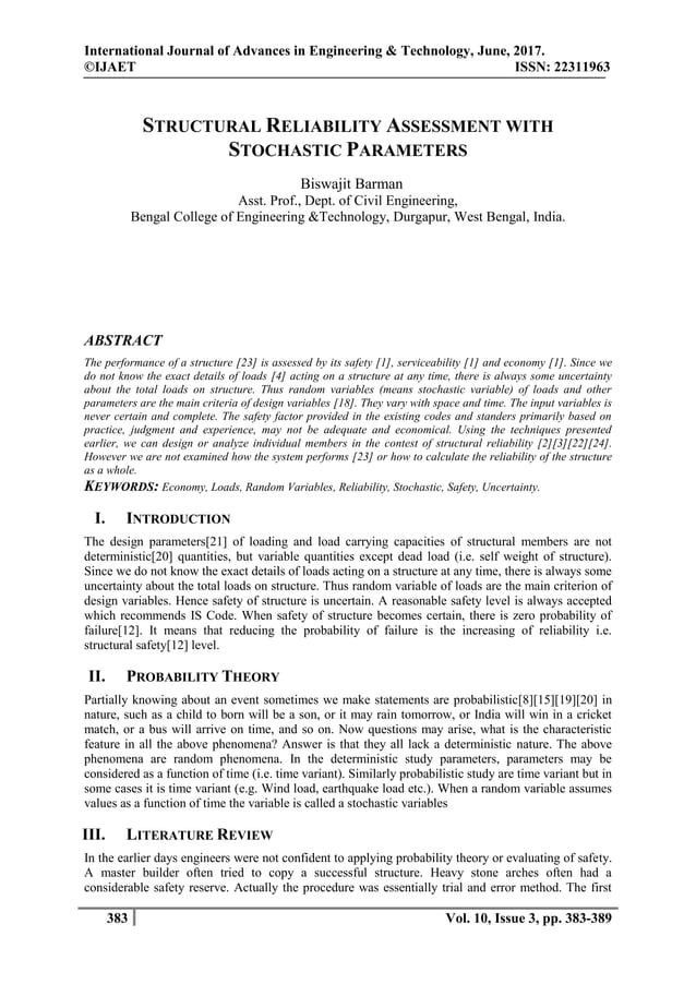 STRUCTURAL RELIABILITY ASSESSMENT WITH STOCHASTIC PARAMETERS | PDF ...