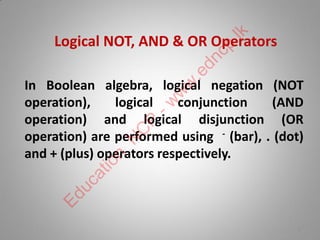 A/L ICT Boolean algebra, Grade 12 theory and questions | PDF