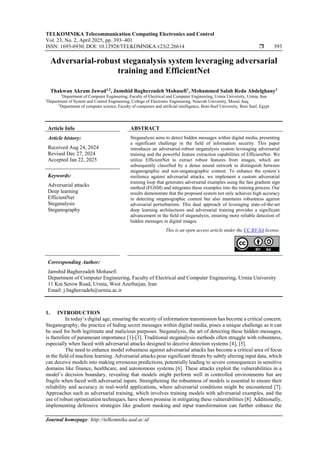 Adversarial-robust steganalysis system leveraging adversarial training and EfficientNet | PDF