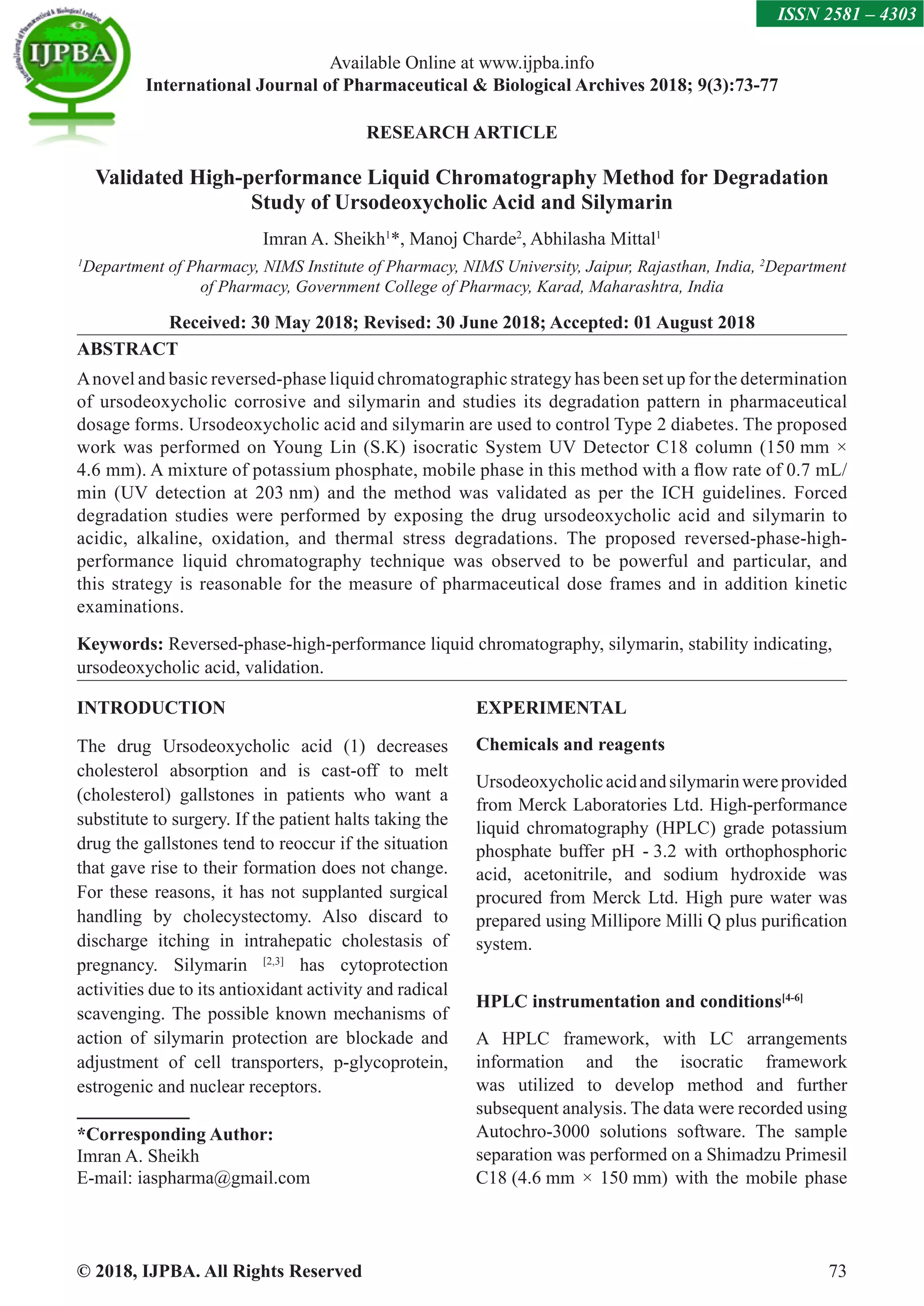 Validated High-performance Liquid Chromatography Method for Degradation Study of Ursodeoxycholic ...