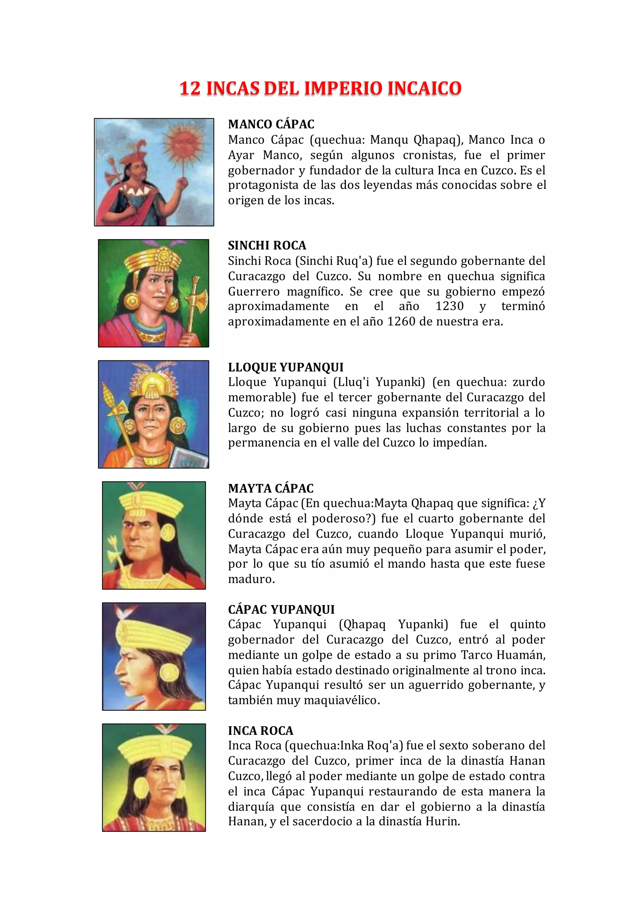 12 Incas del Imperio Incaico | PDF