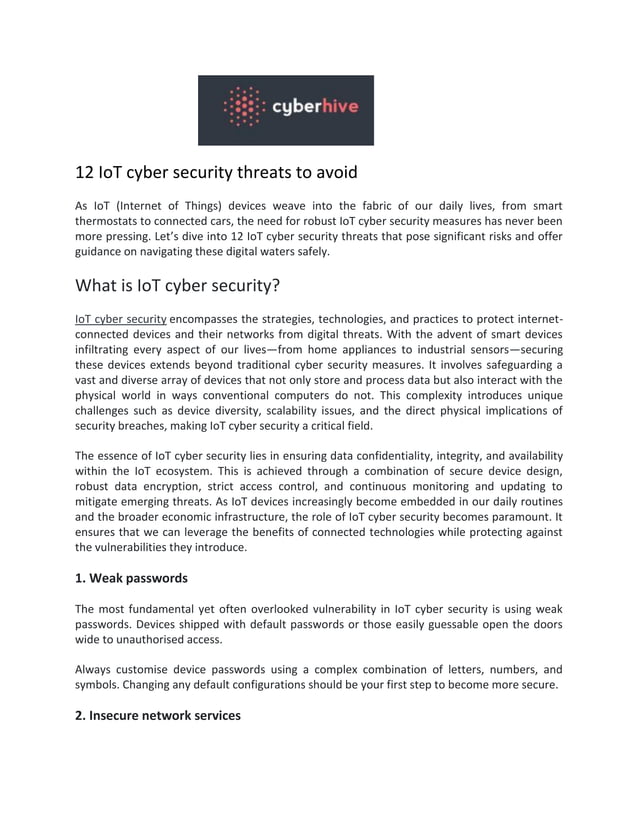 12 IoT Cyber Security Threats to Avoid - CyberHive.pdf