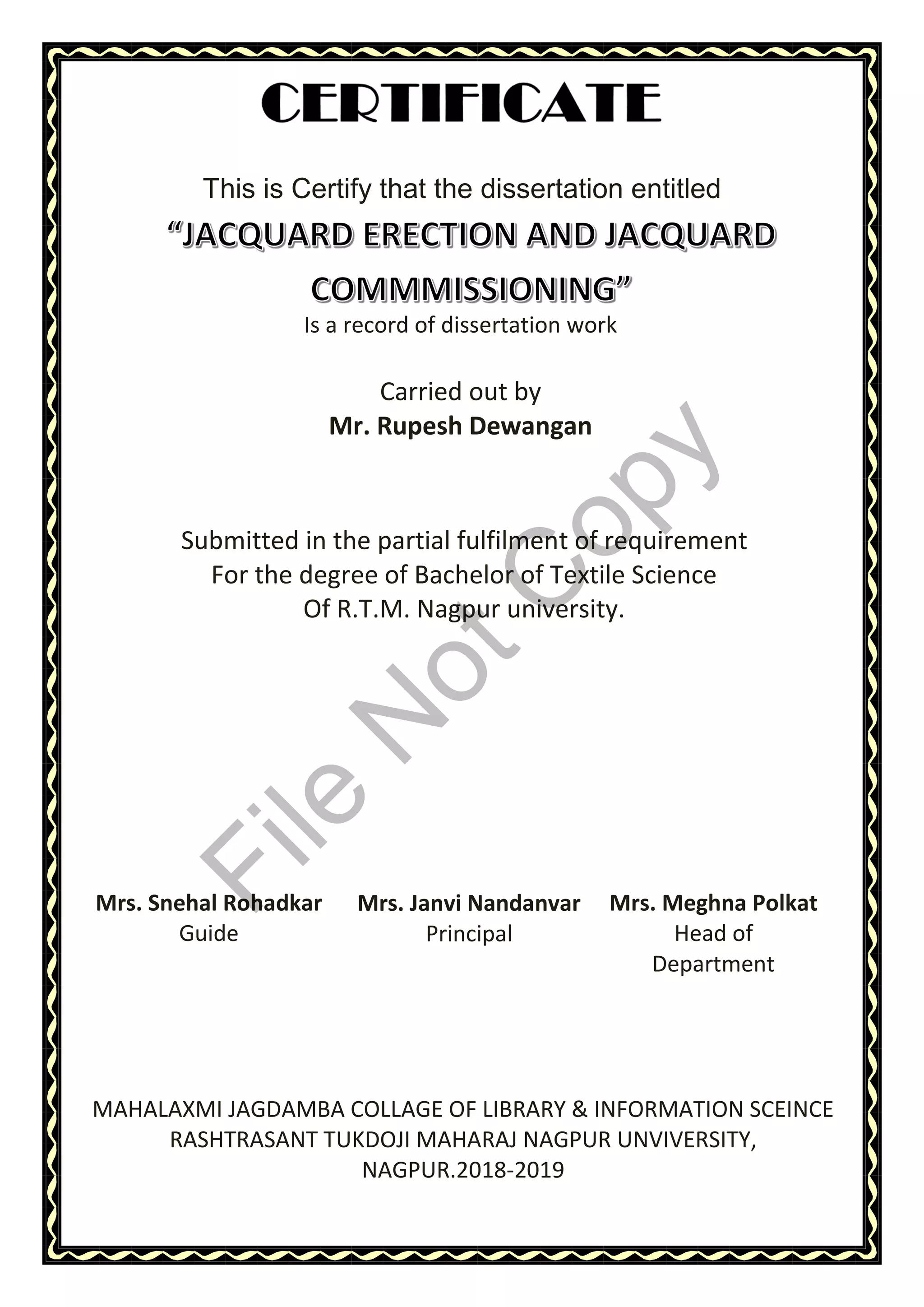jaquard erection and jacquard commissioning rupesh | PDF