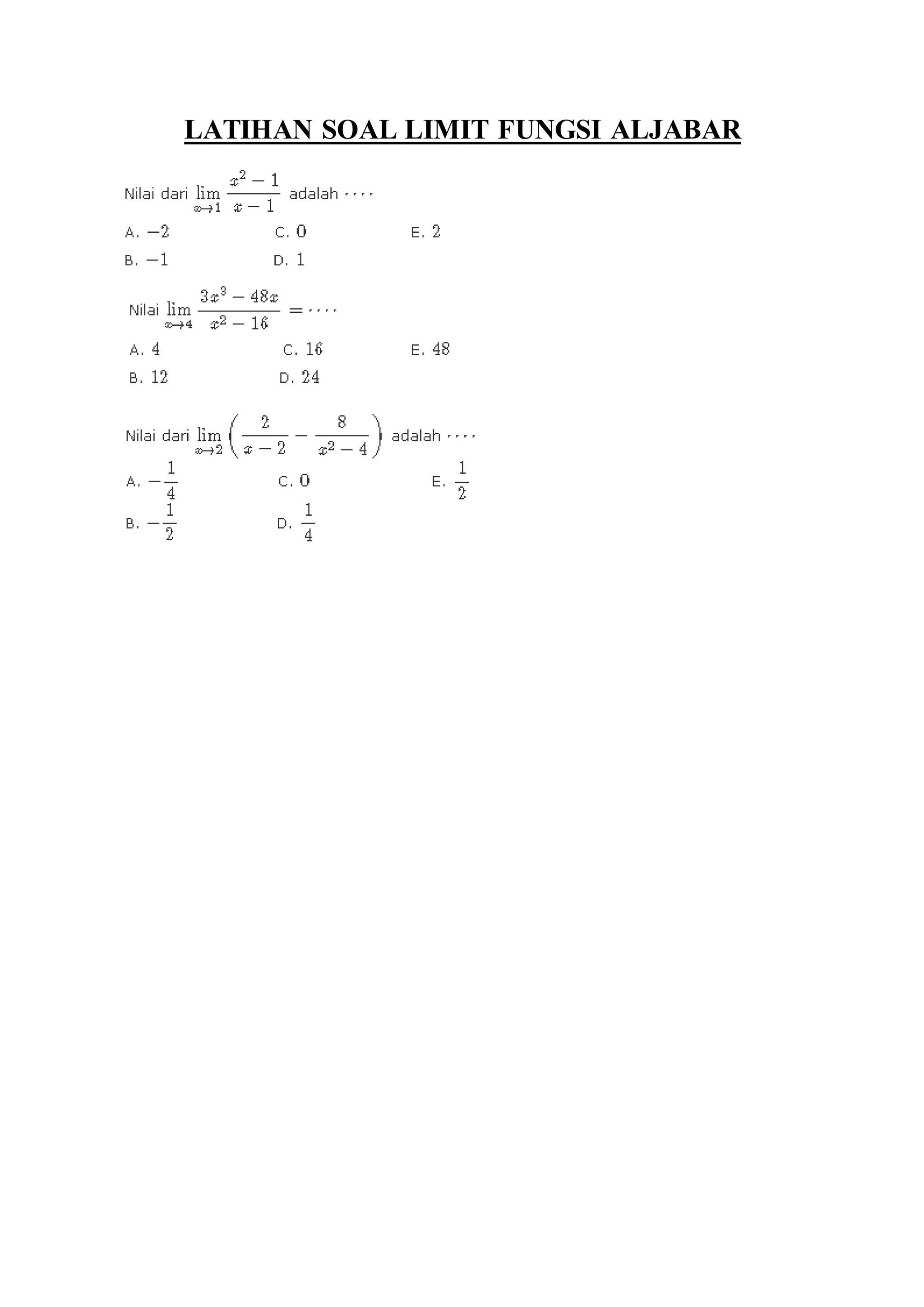 12 latihan soal limit fungsi aljabar | DOCX