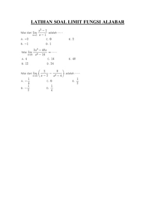 12 latihan soal limit fungsi aljabar | DOCX