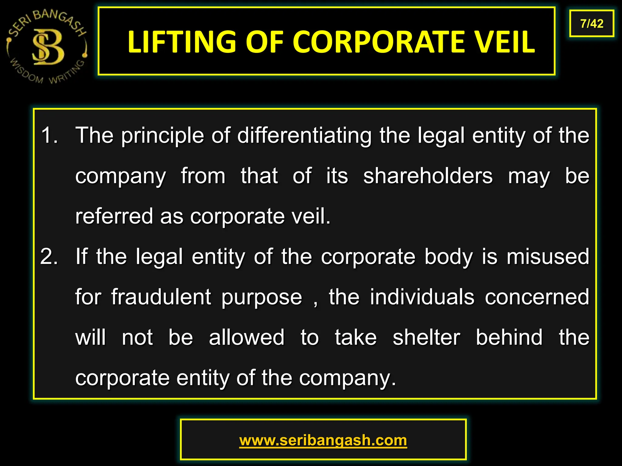 Lifting the Corporate Veil. Power Point Presentation | PPT