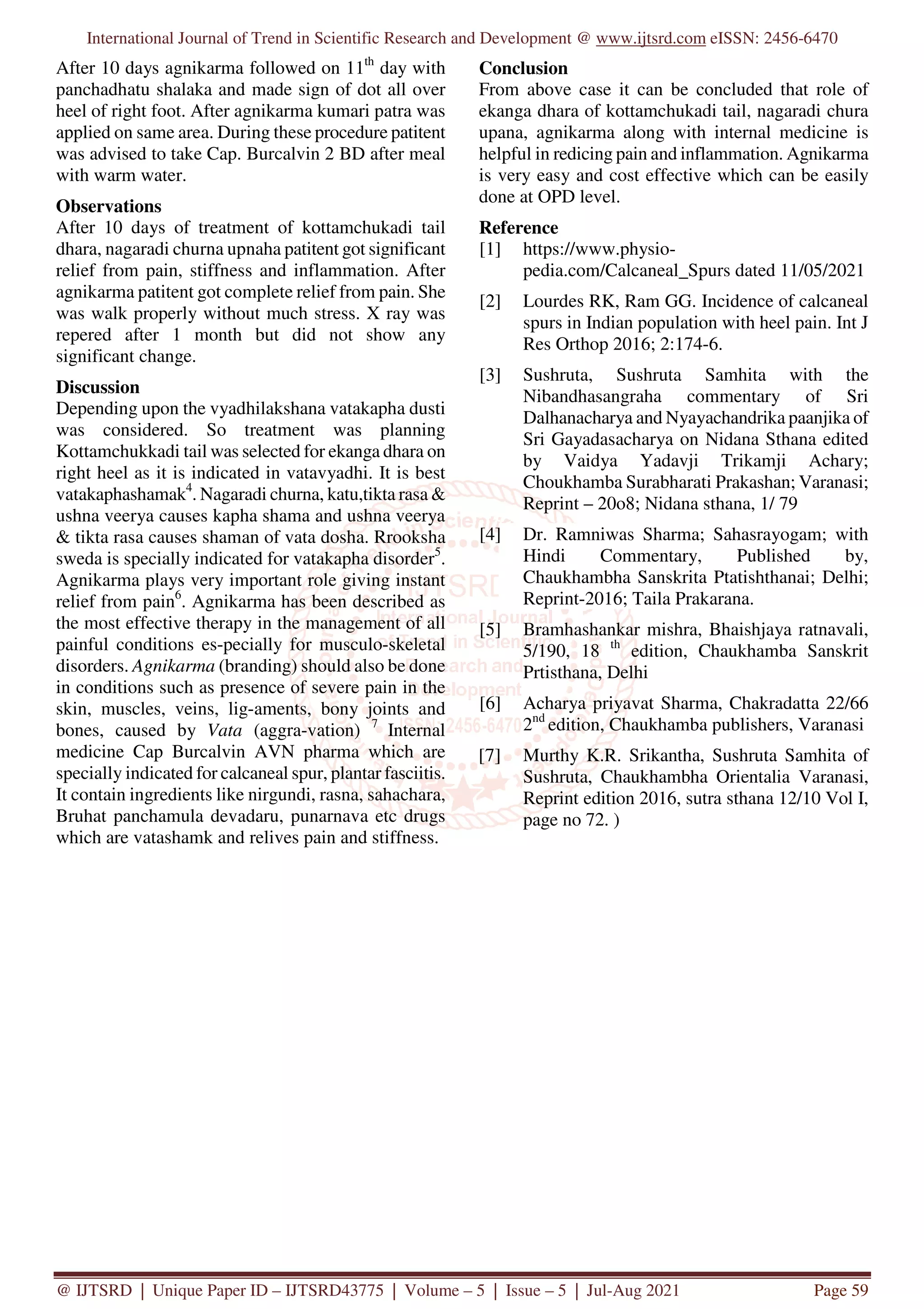 Management of Calcaneal Spur Vatakantak – A Case Study | PDF
