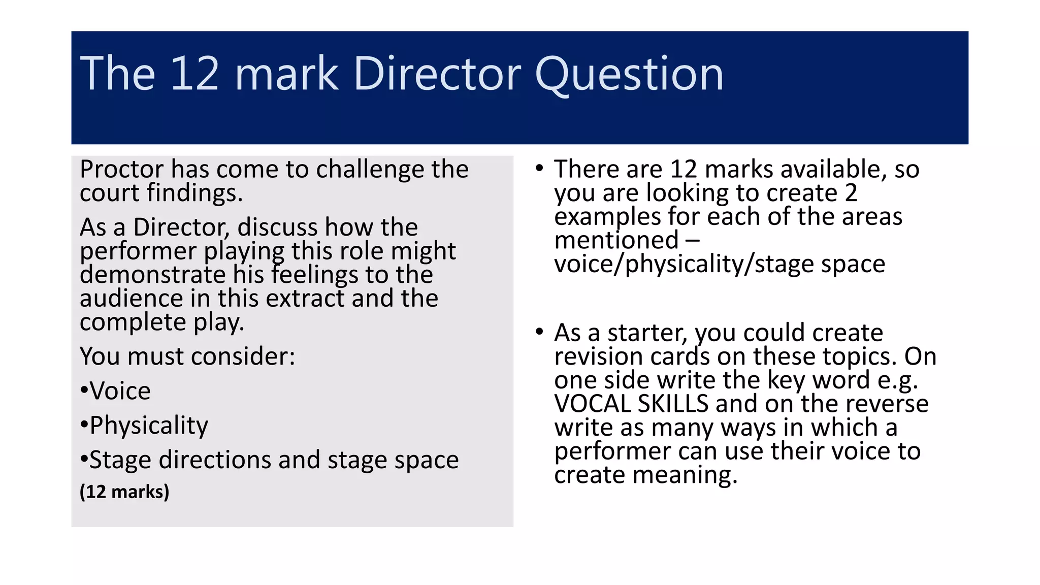 GCSE Drama 12 mark Director question Act III | PPTX