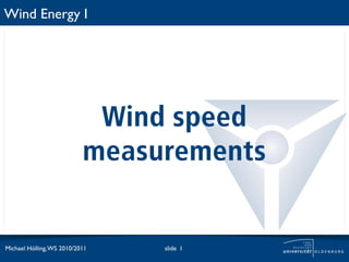 Wind energy II. Lesson 2. Wind speed measurement | PDF