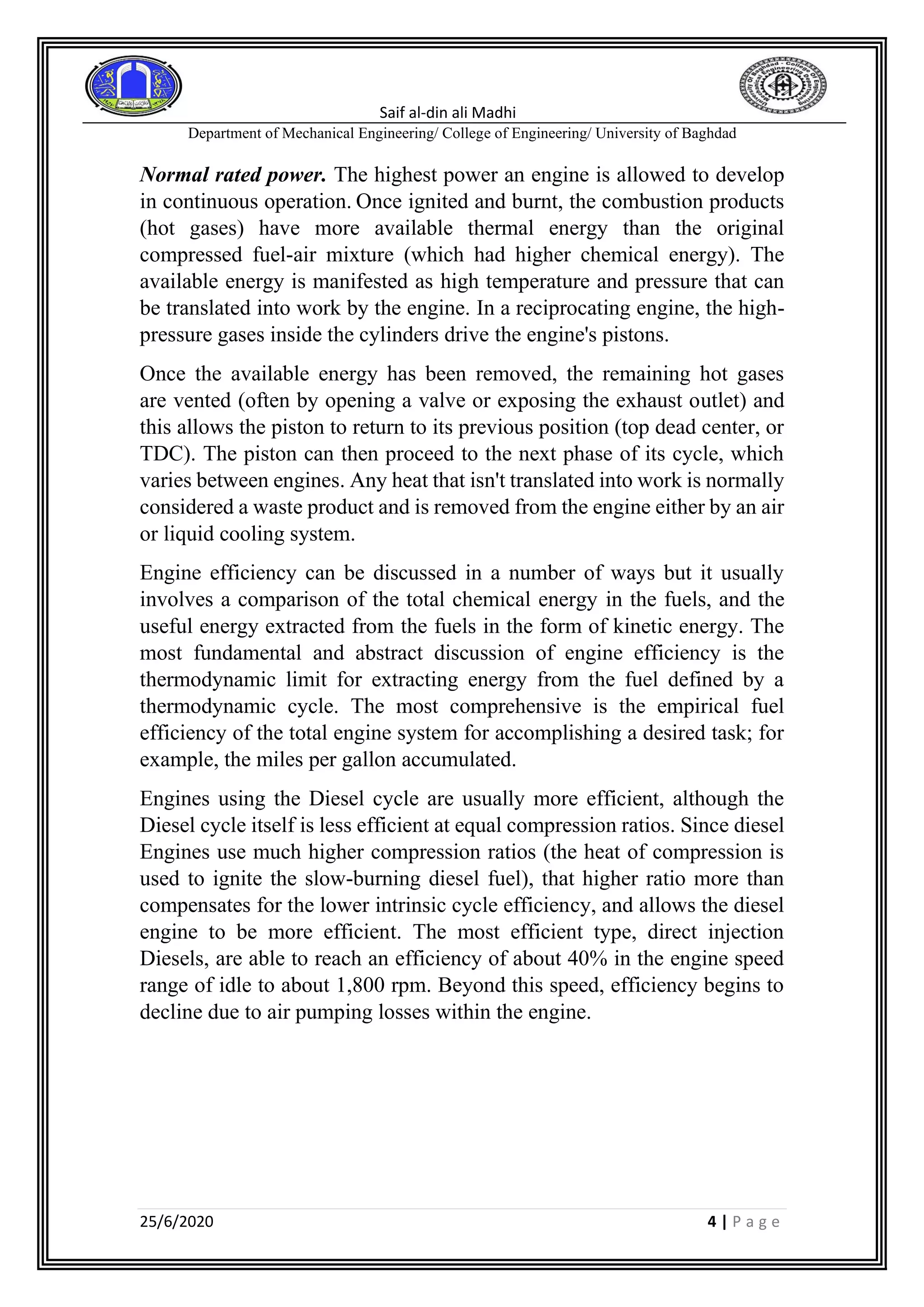performance of the four strokes diesel engine | PDF