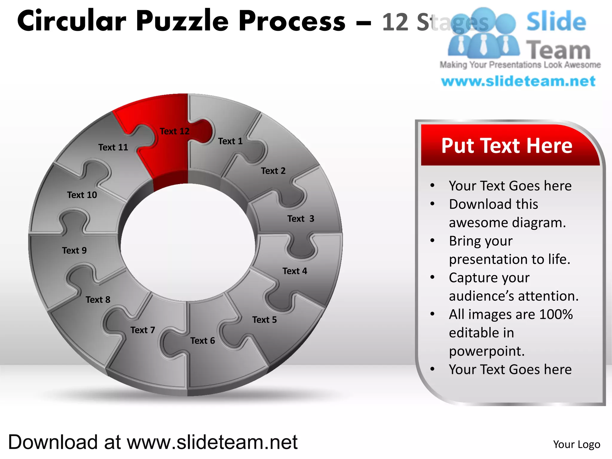 12 pieces pie chart circular puzzle with hole in center process ...