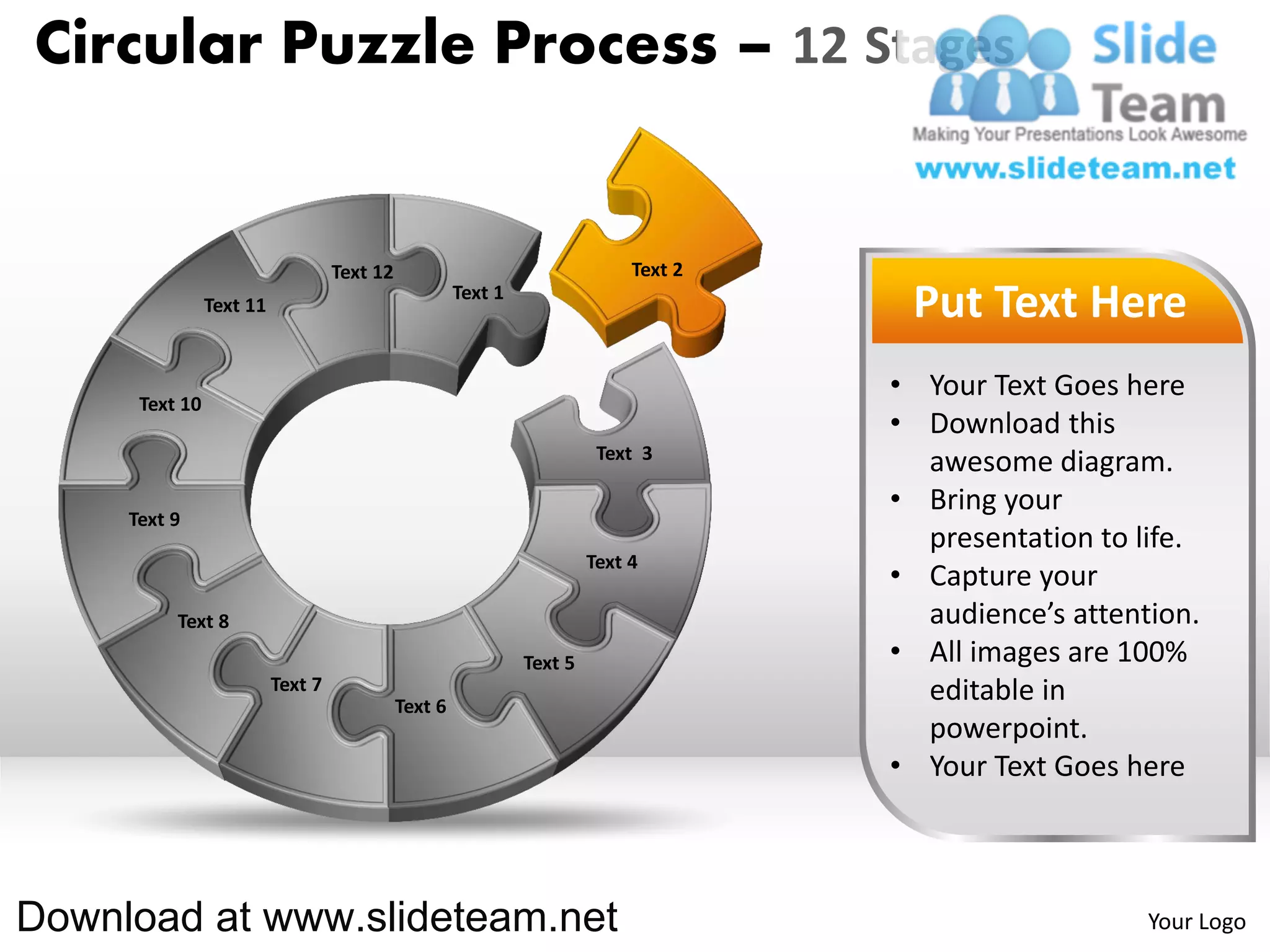 12 pieces pie chart circular puzzle with hole in center process ...
