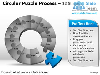 12 pieces pie chart circular puzzle with hole in center process ...