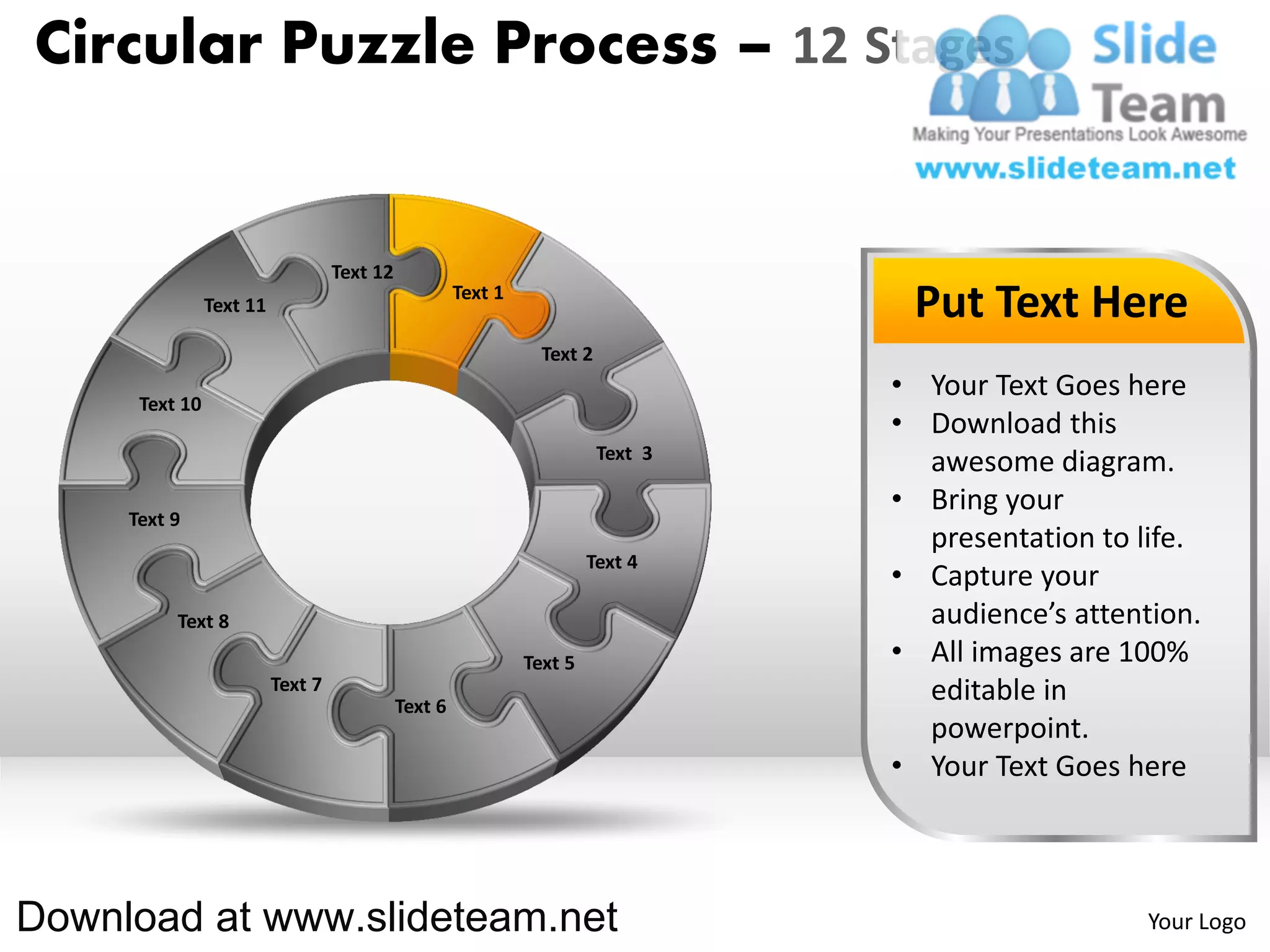 12 pieces pie chart circular puzzle with hole in center process ...