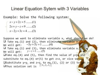 linear equation system with 2 and 3 variables | PPT