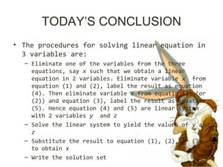 linear equation system with 2 and 3 variables | PPT