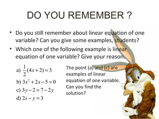 linear equation system with 2 and 3 variables | PPT
