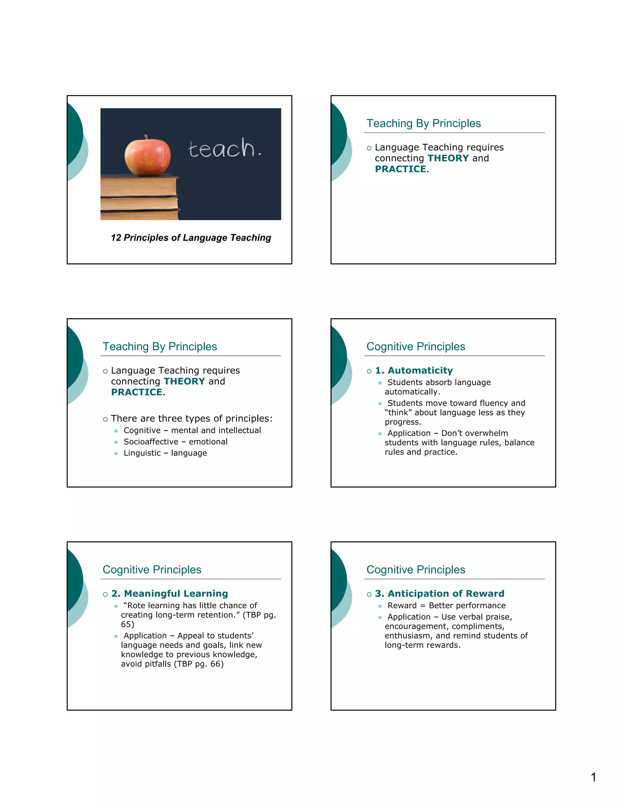 12 principles of language teaching power point notes page | PDF