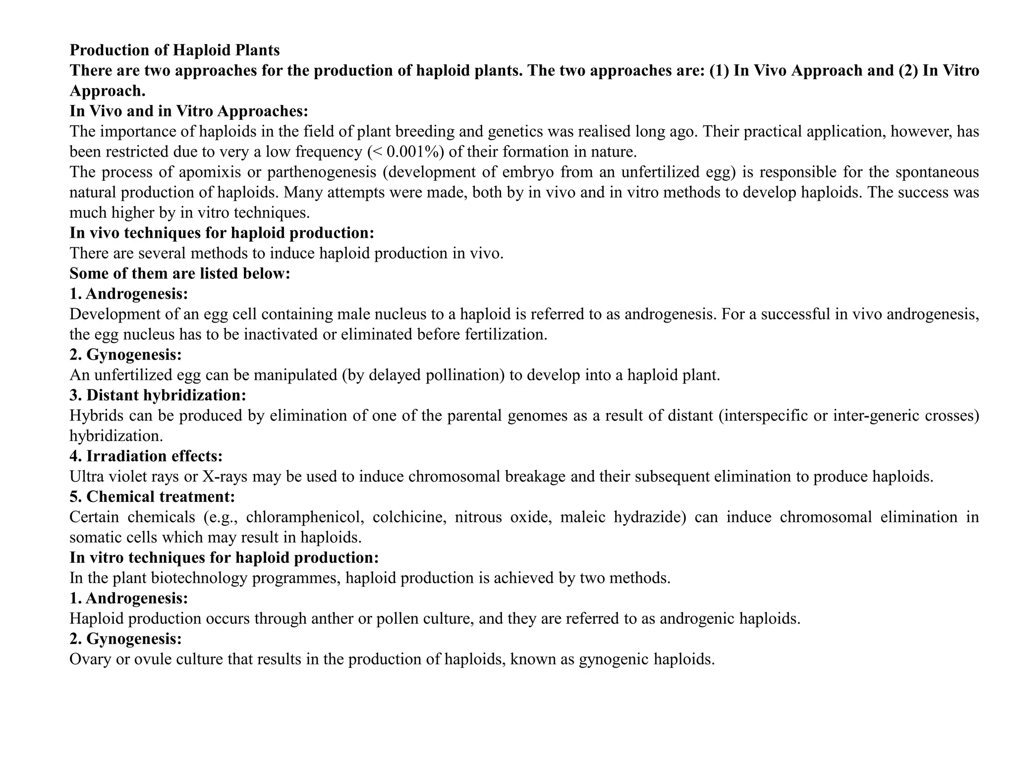 12 Production of Haploid Plants through androgenesis and gynogensis | PPTX