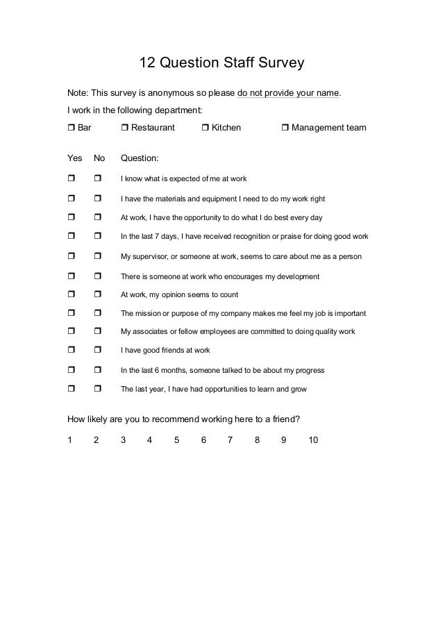 Healthy, Wealthy & Wise Seminar Handout: Q12 Survey