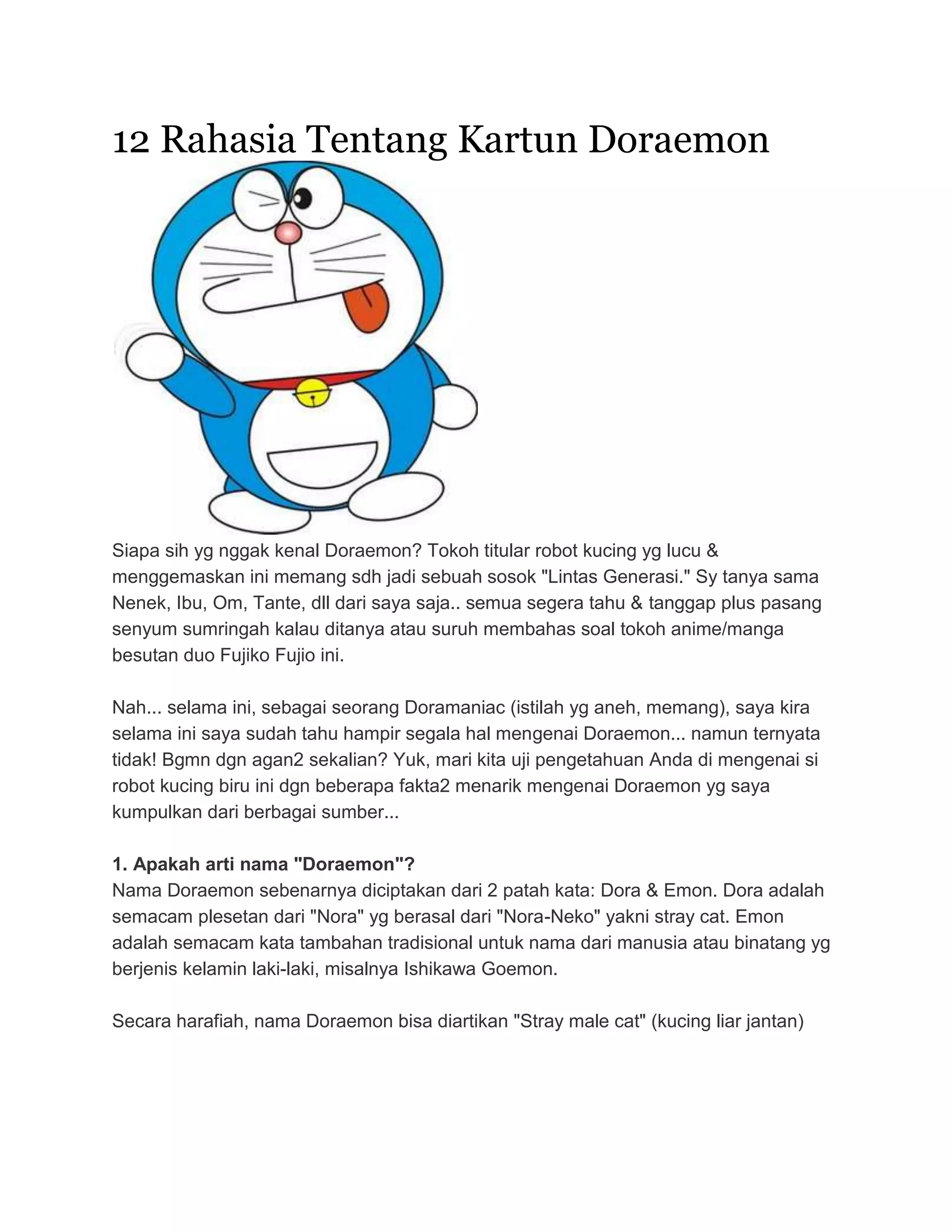 12 rahasia tentang kartun doraemon | PDF